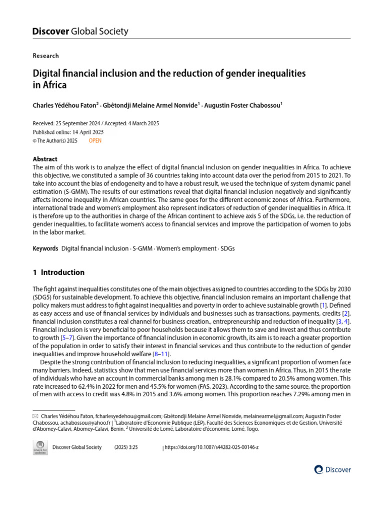 Digital Financial Inclusion and Gender Equality in Africa | PDF | Cost ...