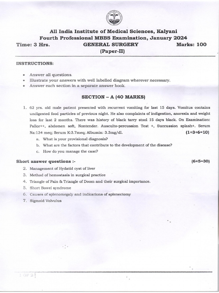 4th MBBS Professional General Surgery Paper-2 2024 Copy | PDF