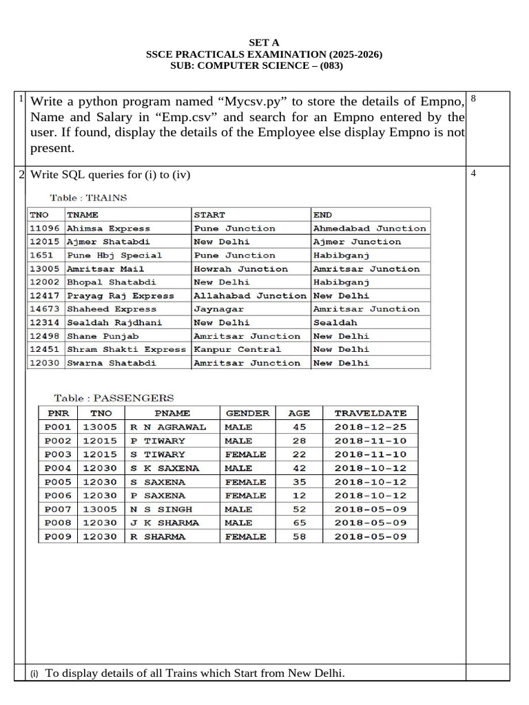 SSCE Computer Science Practical Exam 2025-26 | PDF | Sql | Data