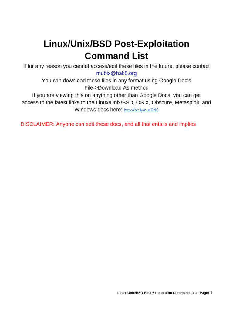Linux_Unix_BSD Post-Exploitation Command List | PDF | System Software | Unix