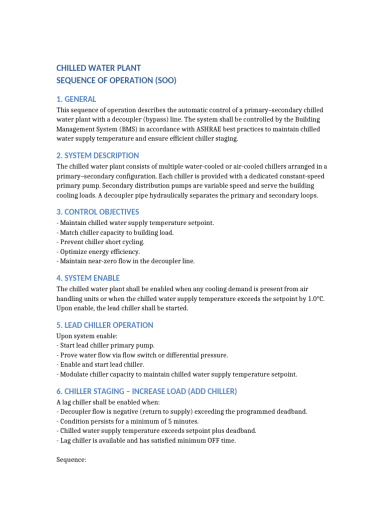 Chilled Water Plant Control Sequence | PDF | Pump | Water