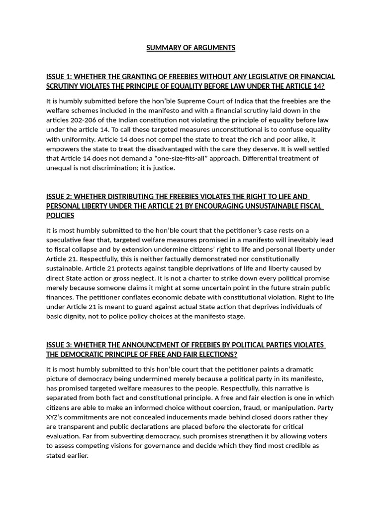SUMMARY OF ARGUMENTS | PDF | Elections | Social Policy