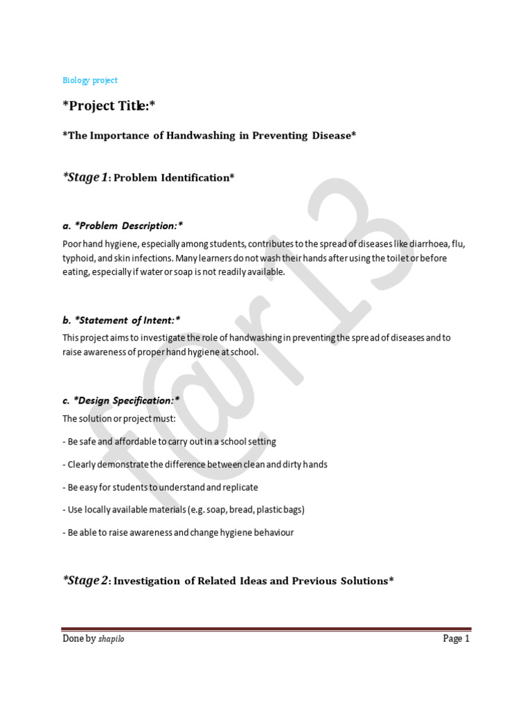 Biology Project 1 | PDF | Hand Washing | Hygiene