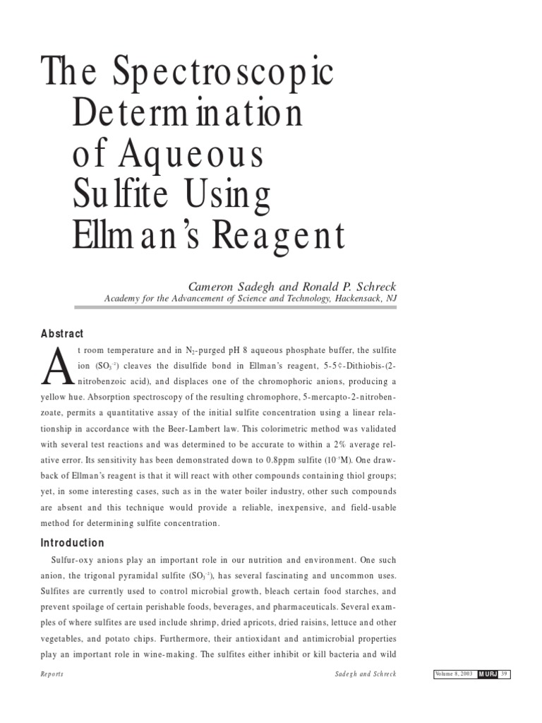 The Spectroscopic Determination of Aqueous Sulphite Using Ellman's ...