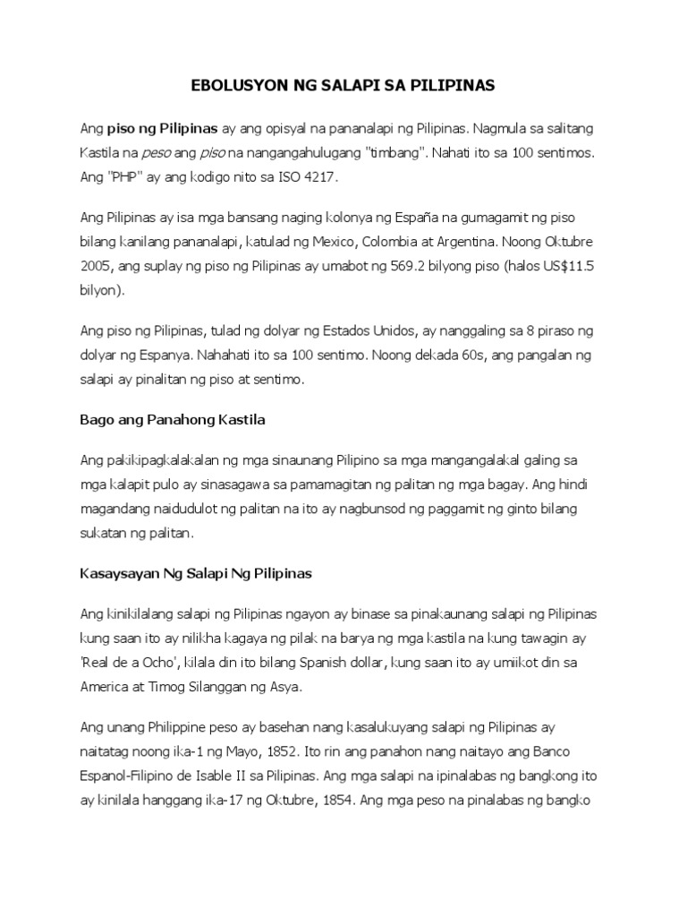 Ebolusyon NG Salapi Sa Pilipinas | PDF