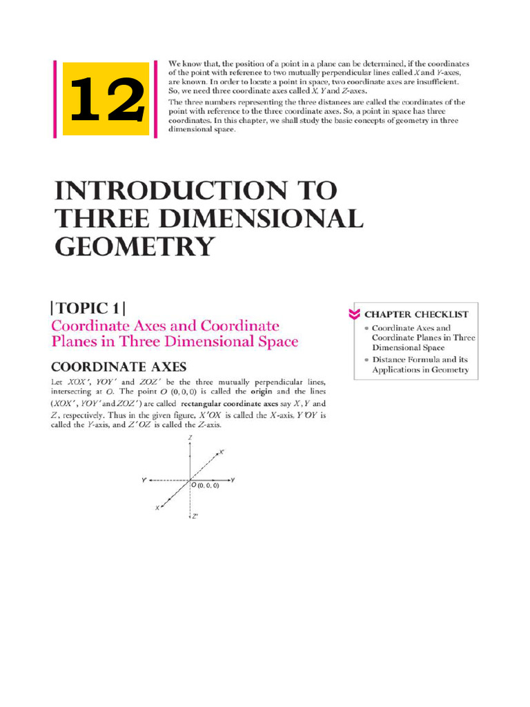 Three Dimensional Geometry Class 11 Notes PDF (Short & Handwritten) | PDF