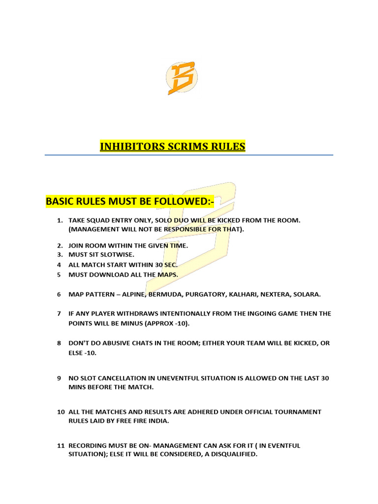 Inhibitors Scrims Rules & Guidelines | PDF