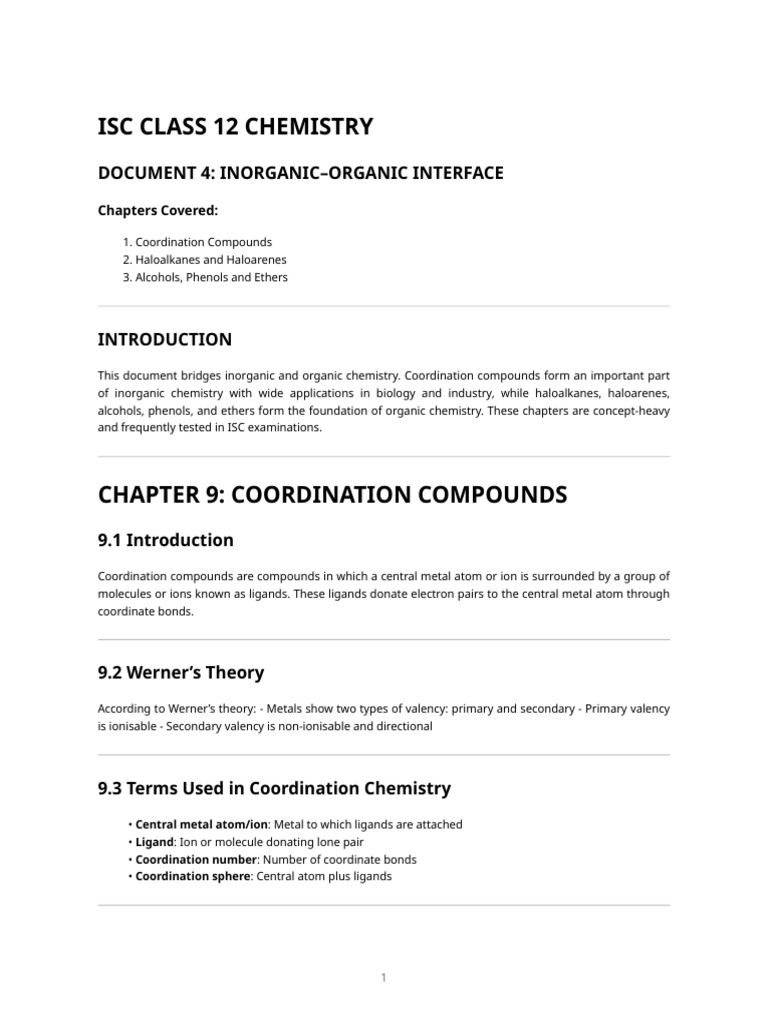 ISC Class 12 Chemistry: Inorganic-Organic Interface | PDF ...