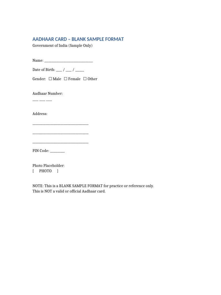 Aadhaar Blank Format Sample-1 | PDF