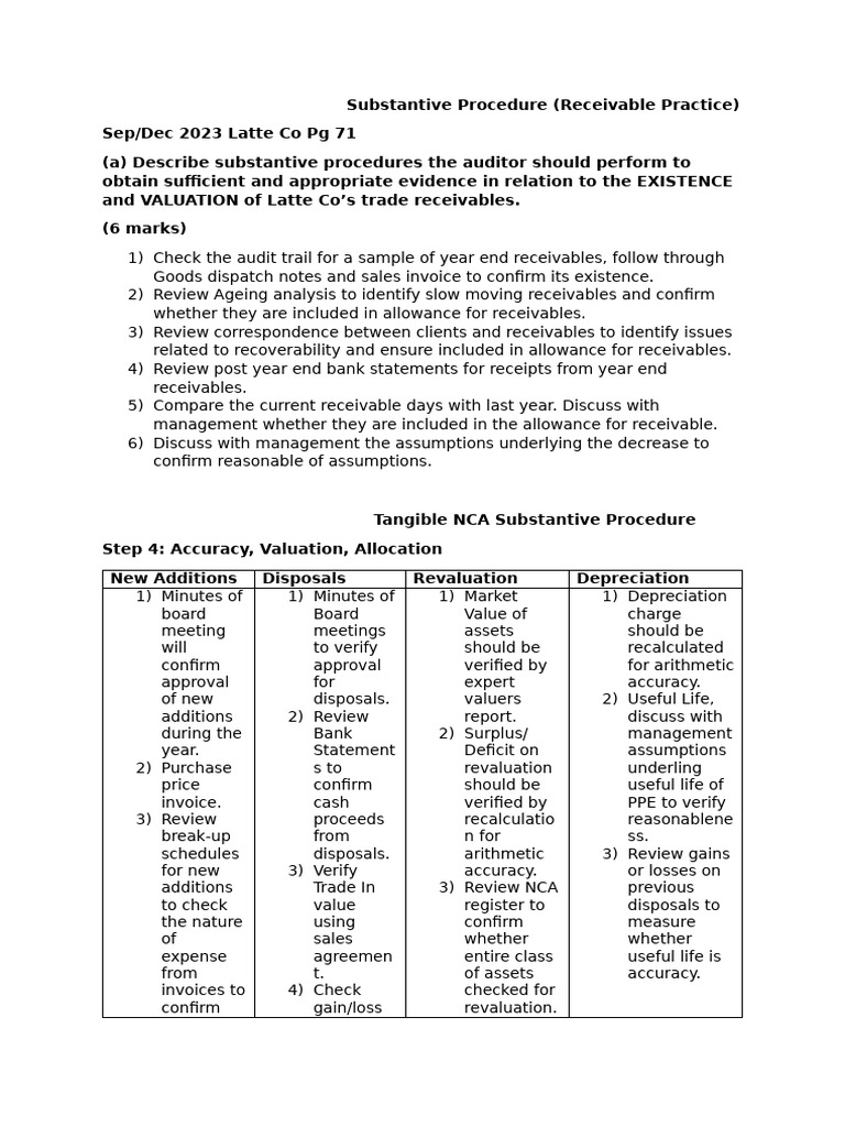 Substantive Audit Procedures for Receivables | PDF | Valuation (Finance ...
