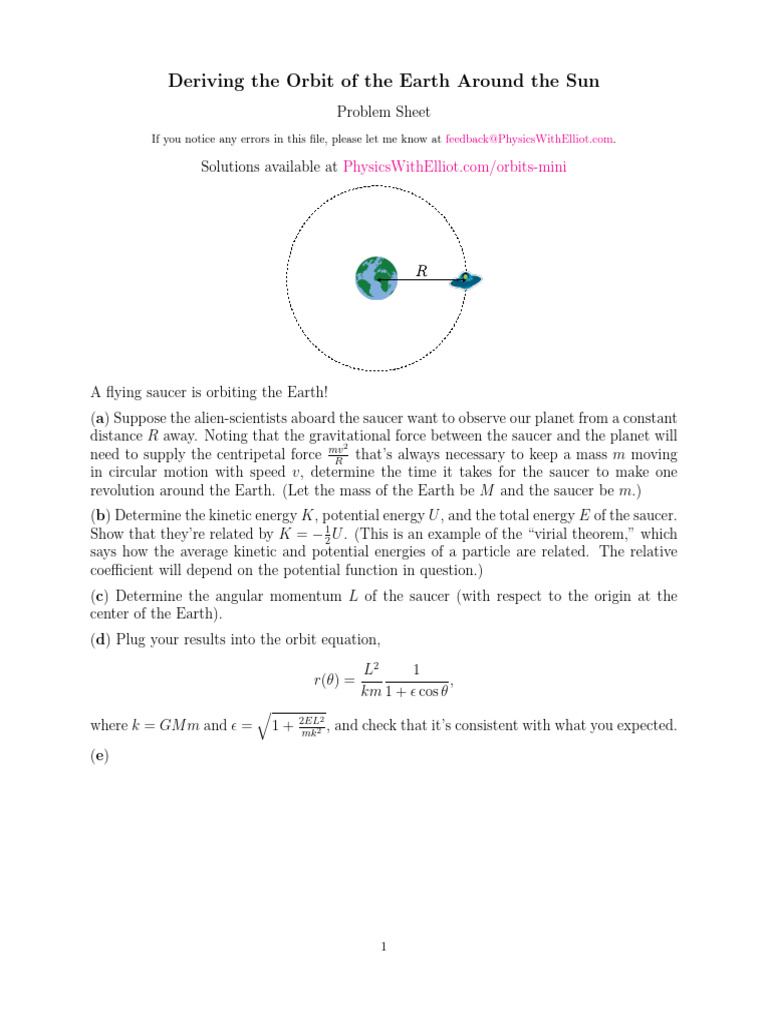 Orbits Problem Set 1 | PDF | Orbit | Force