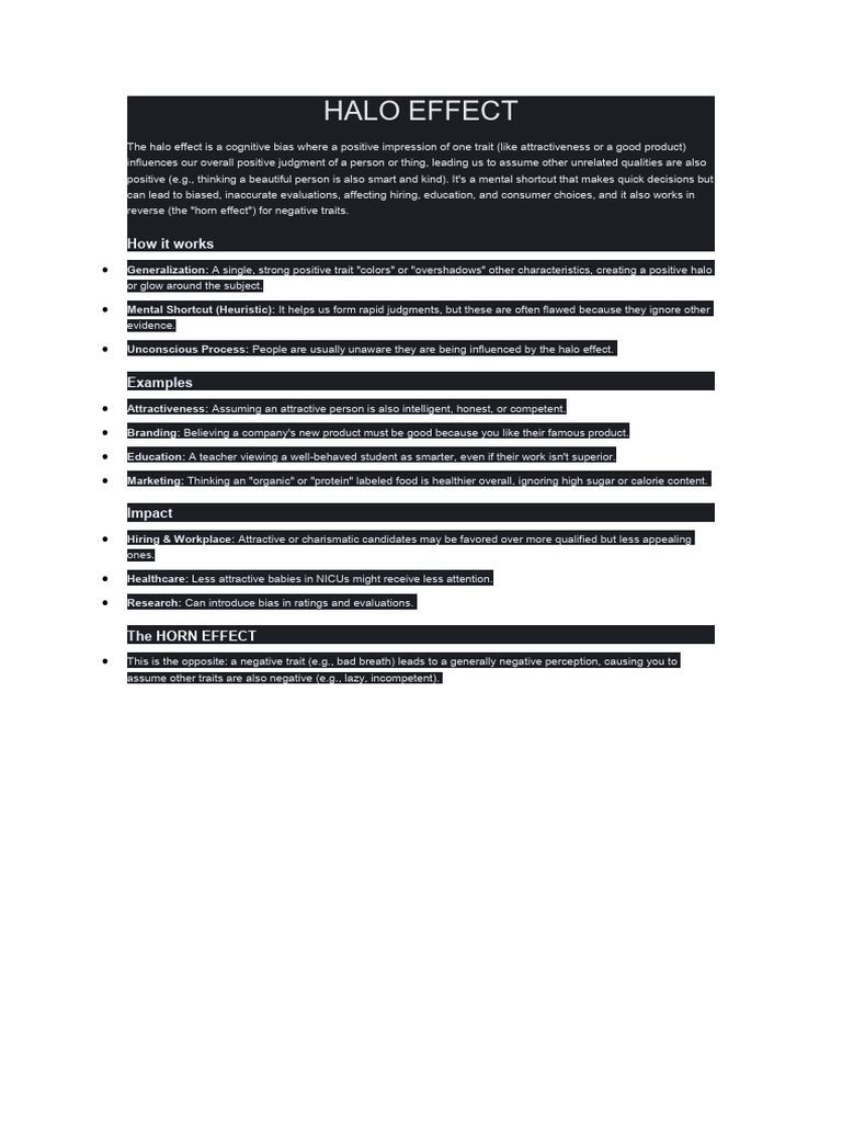 Understanding the Halo Effect in Judgment | PDF