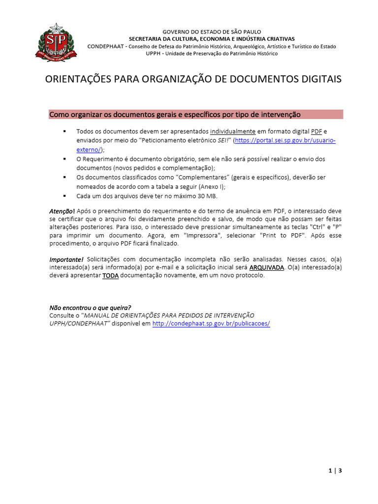 Orientações para Documentos Digitais UPPH | PDF