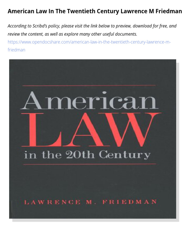 American Law In The Twentieth Century Lawrence M Friedman | PDF ...