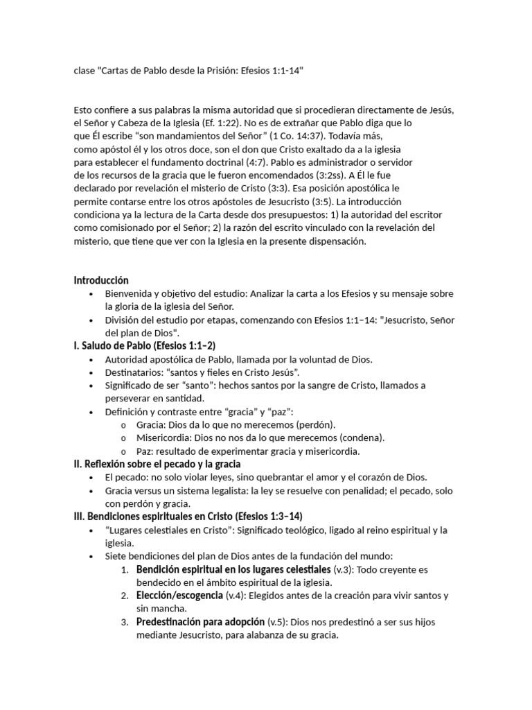 "Cartas de Pablo desde la Prisión- Efesios 1-1-14" | PDF | Pecado | Cristo (título)