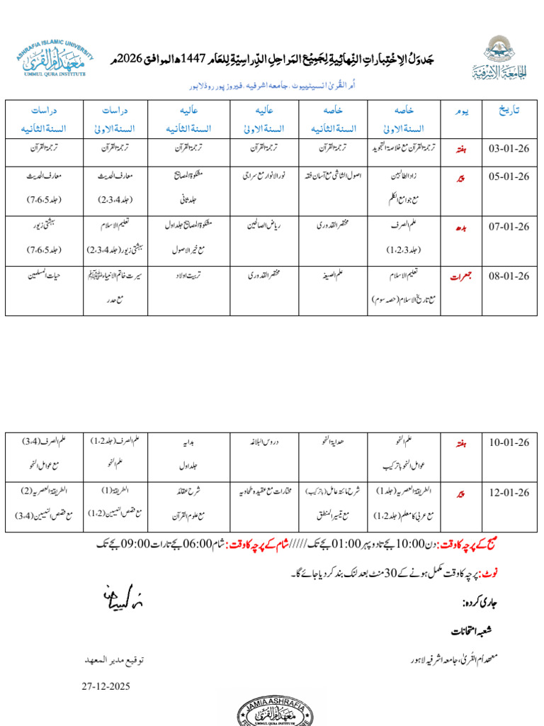 Annual Date Sheet -2026 | PDF