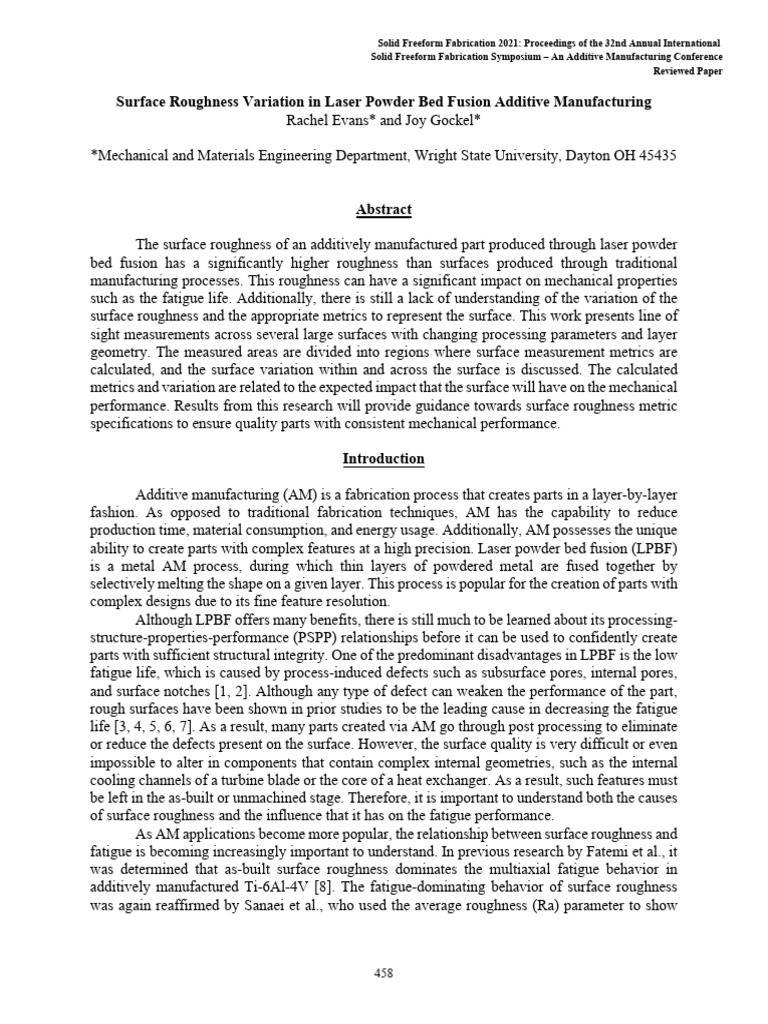 Surface Roughness Variation in Laser Powder Bed Fusion Additive ...
