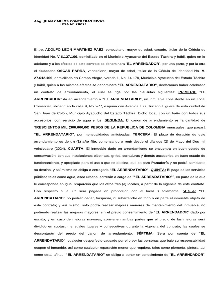 Arrendamiento Corto .Dr. Martinez.1. | PDF