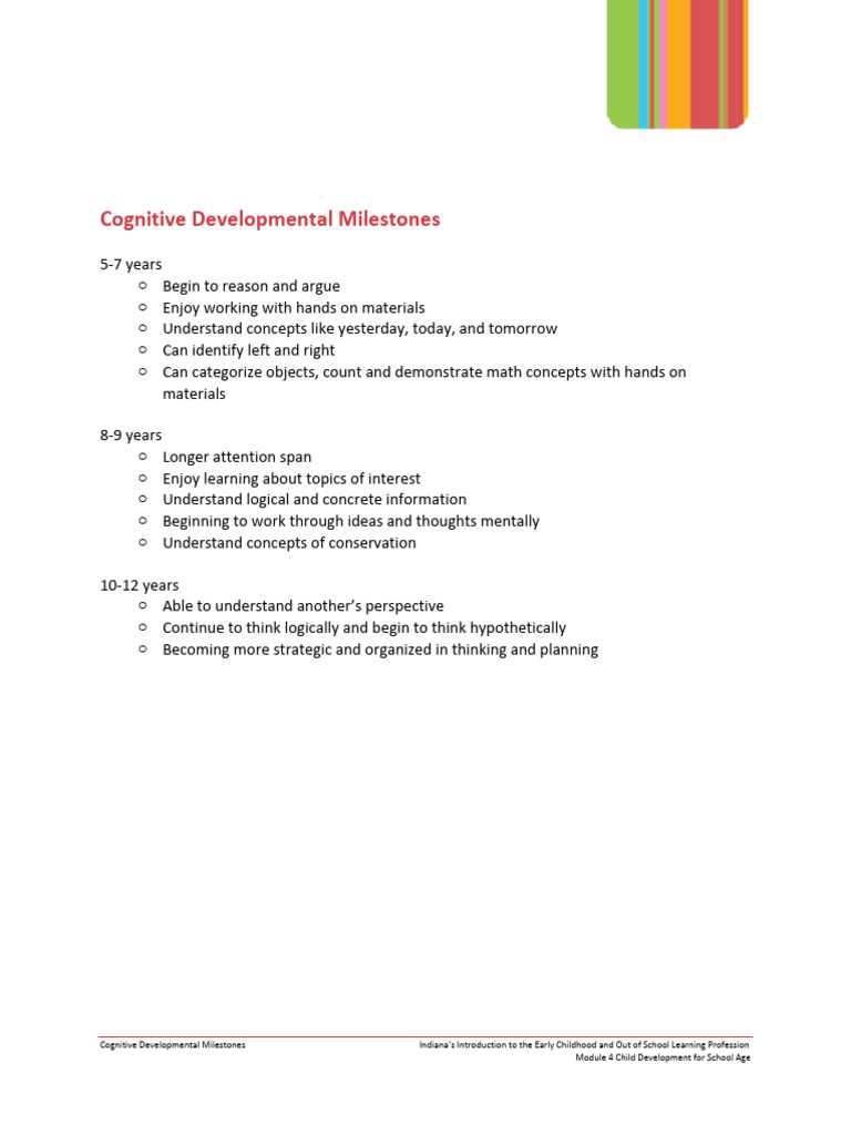 20 Cognitive Developmental Milestones | PDF