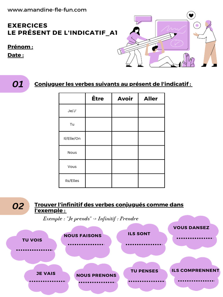 Exercices de conjugaison A1 au présent | PDF