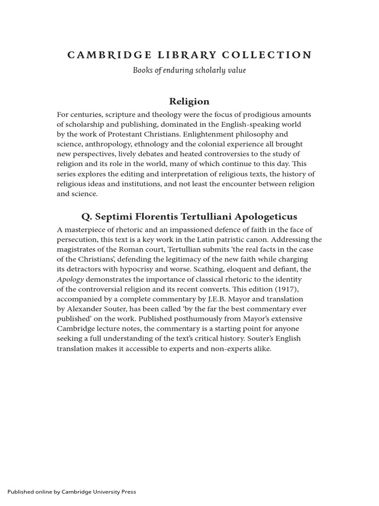 Tertullian's Apologeticus: Annotated Edition | PDF | Classics