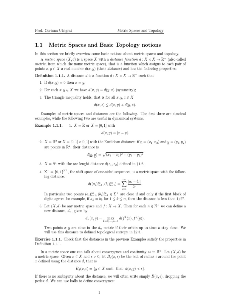 Metric Spaces and Topology Overview | PDF | Compact Space | Continuous ...
