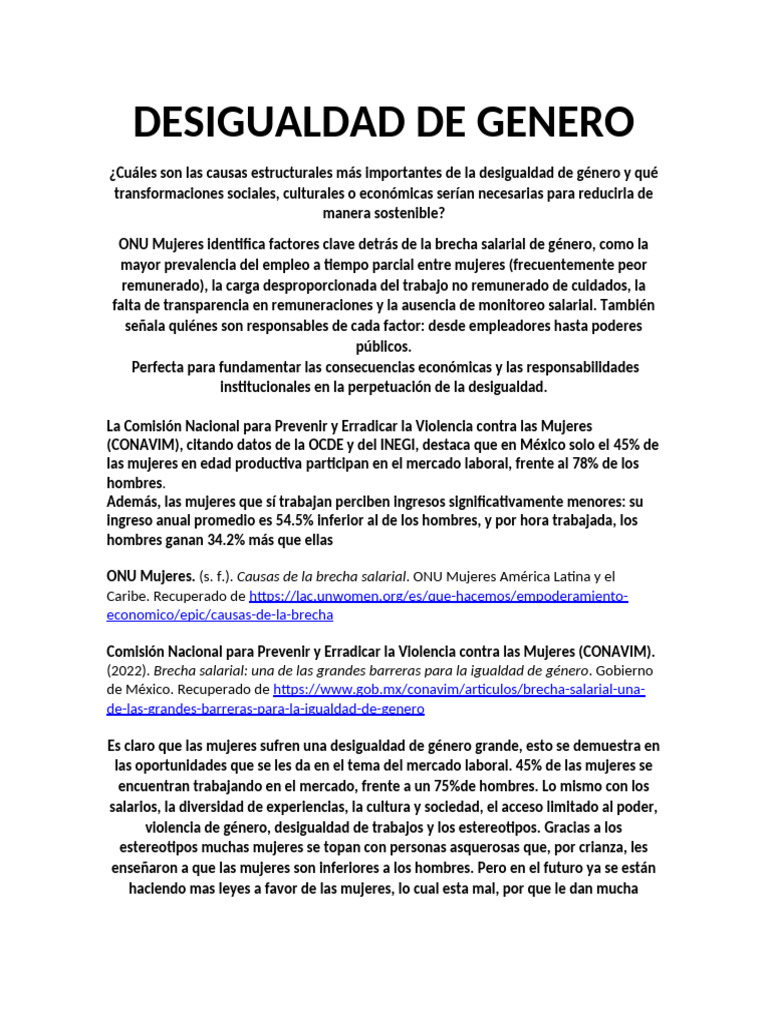 Causas de la Desigualdad de Género | PDF | Discriminación y relaciones ...