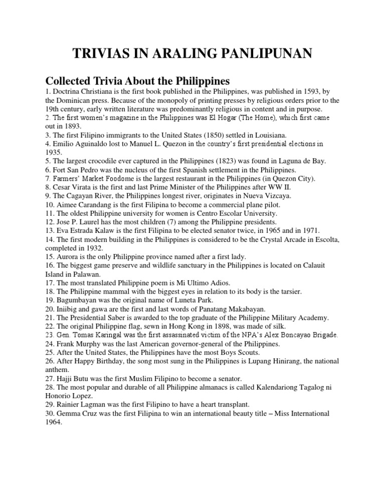 Trivias in Araling Panlipunan | Philippines | Southeast Asia