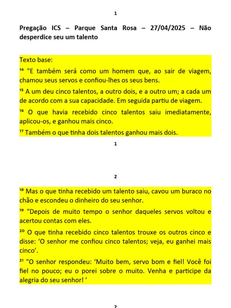 Pregação ICS - Parque Santa Rosa - 25-04-27 - não desperdice seu um ...