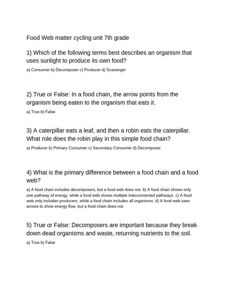 Gr. 7th Food Web ,Food Chain, Energy Flow in Ecosystems Identify the ...