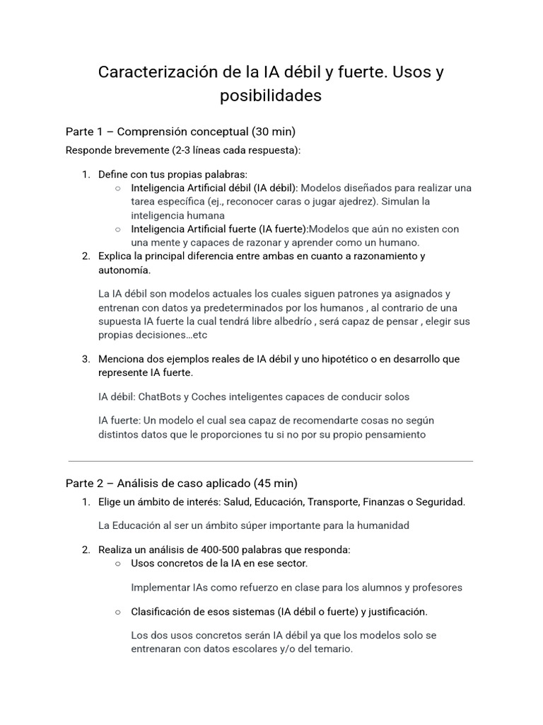 IA Débil vs. Fuerte: Usos en Educación | PDF | Inteligencia artificial ...