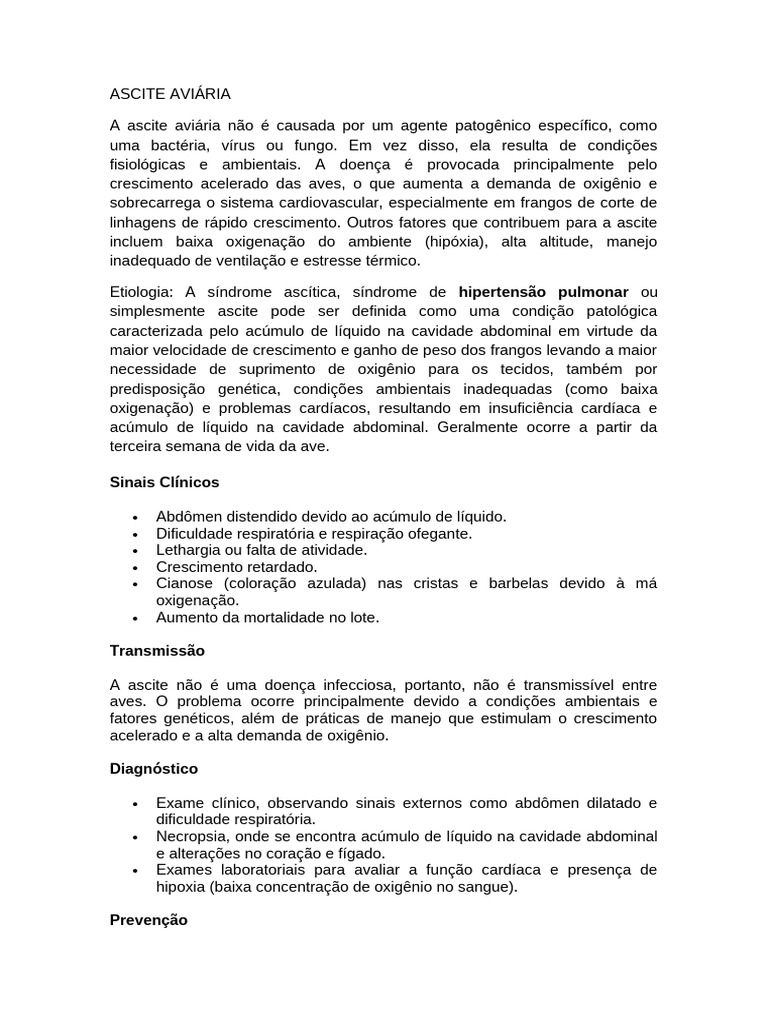 ASCITE AVIÁRIA | PDF | Coração | Respiração