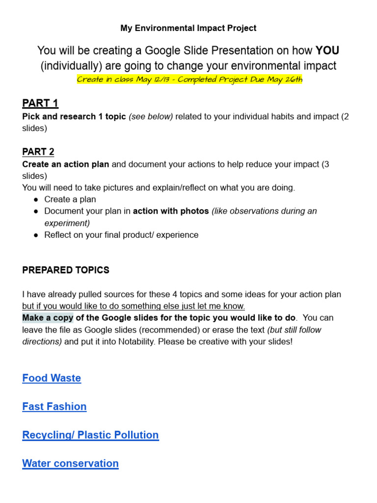My Environmental Impact Action | PDF