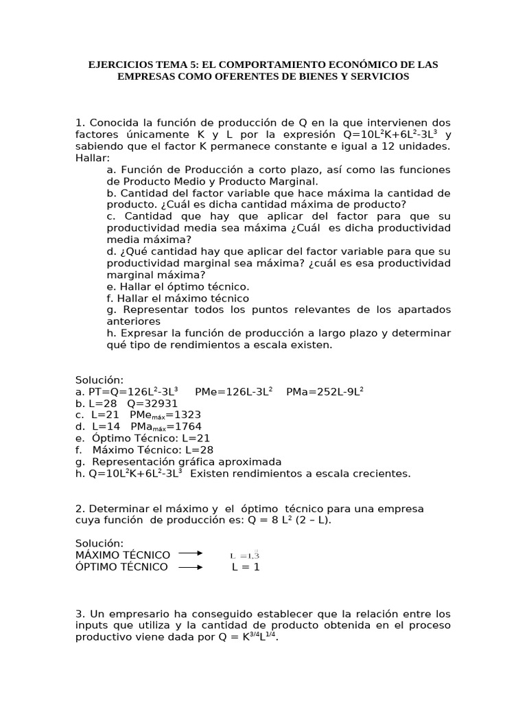 Ejercicios y Sol Eco 20-21 Tema 5 | PDF | Función de producción | Ciencias económicas