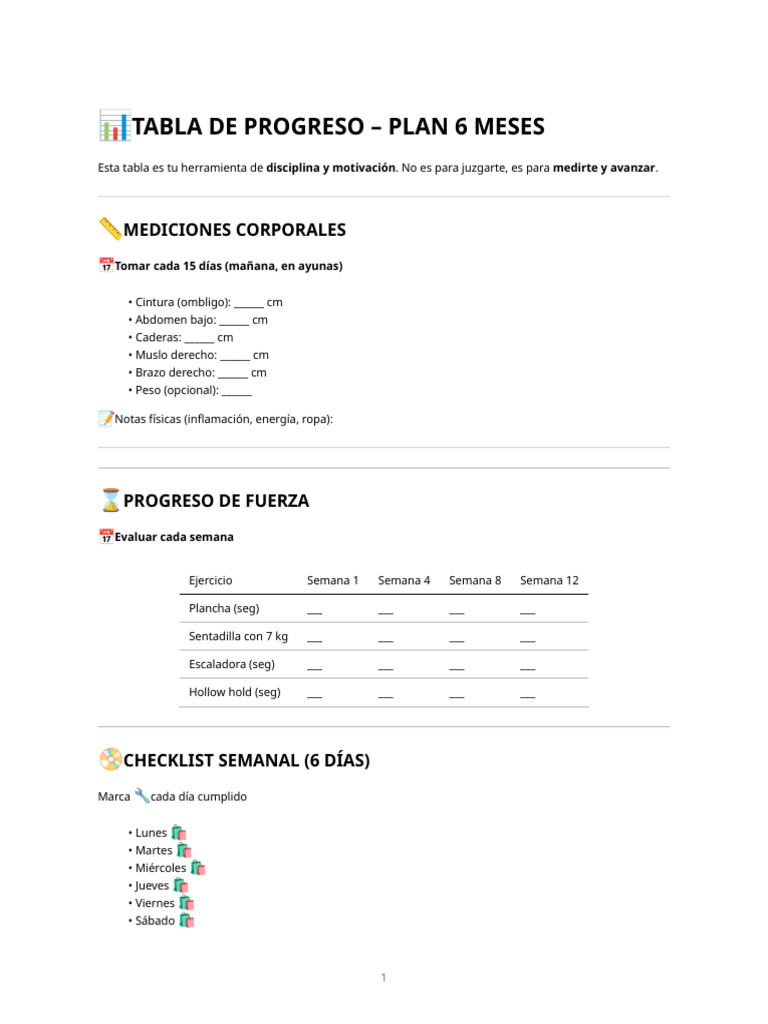 Tabla de Progreso – Plan 6 Meses | PDF
