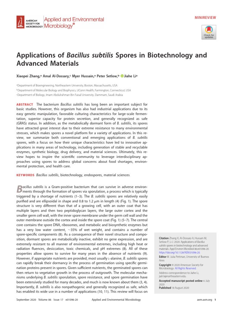 Bacillus subtilis Spores in Biotechnology | PDF | Bacillus | Biology