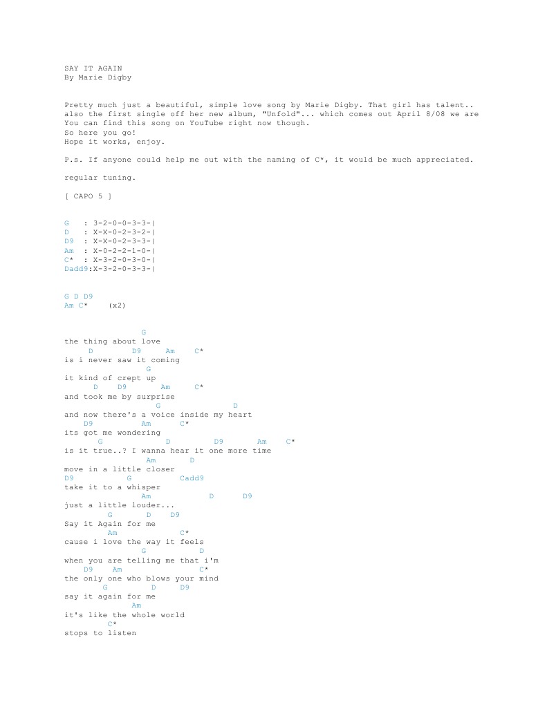 Say It Again Guitar Chords | PDF
