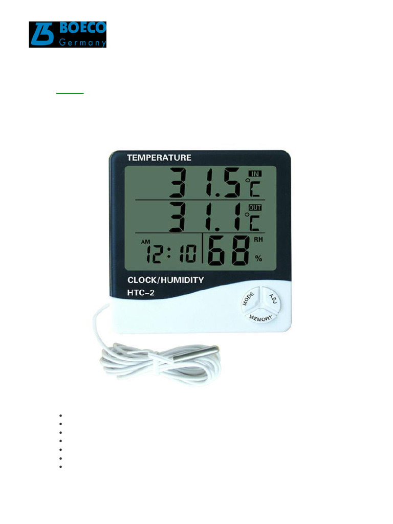 HTC-2 Digital Thermo-Hygrometer Guide | PDF | Humidity