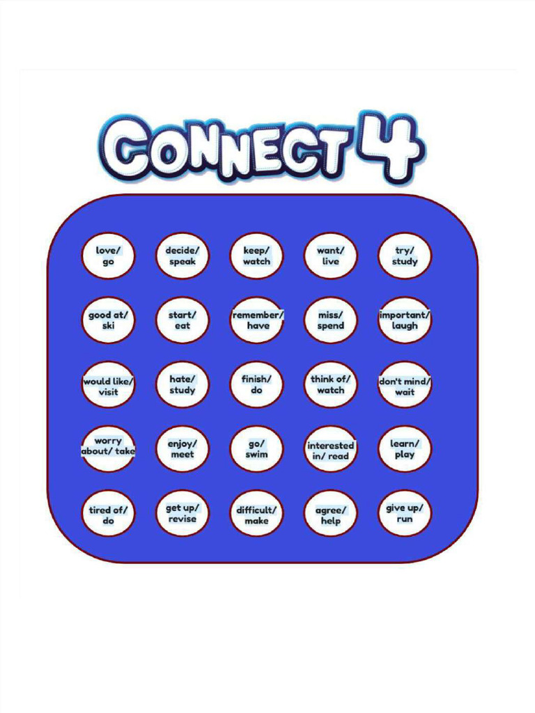 Connect 4 - Ing To Inf - Verb Patterns | PDF