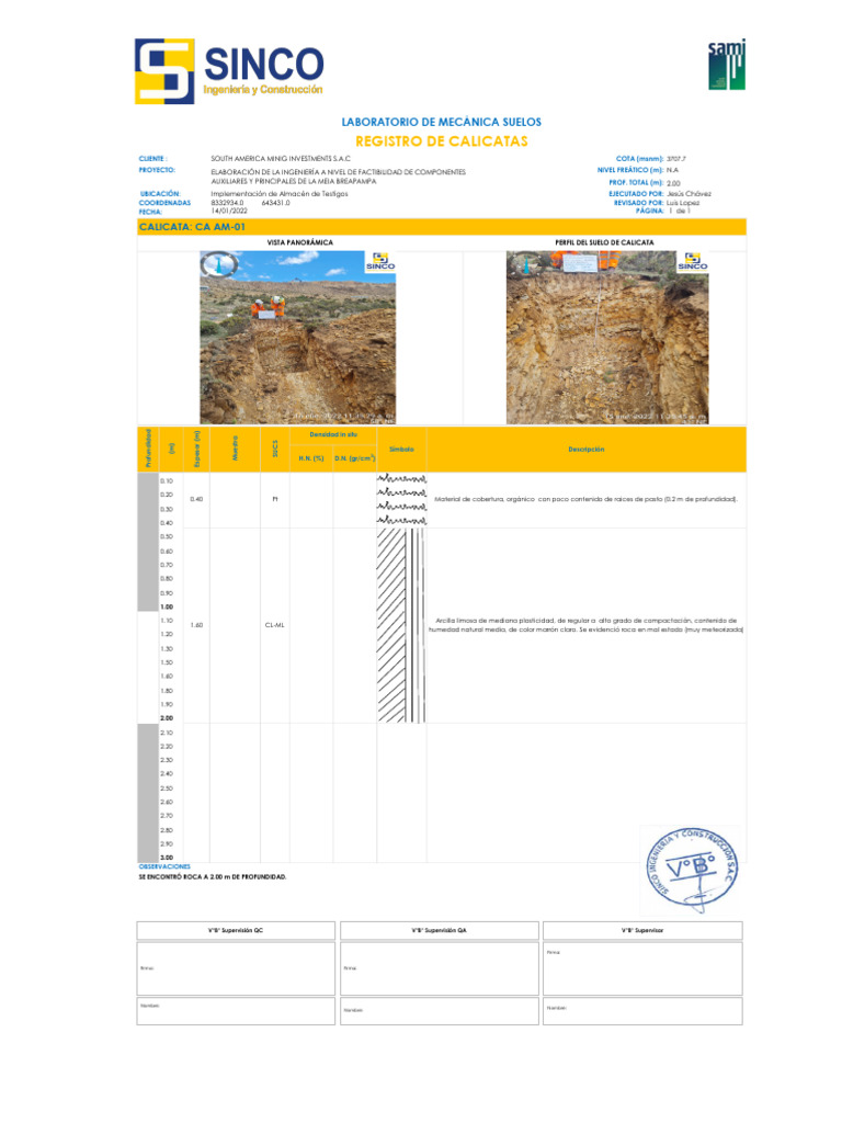 Perfil de Suelo en Calicata CA AM-01 | PDF | Materiales naturales ...
