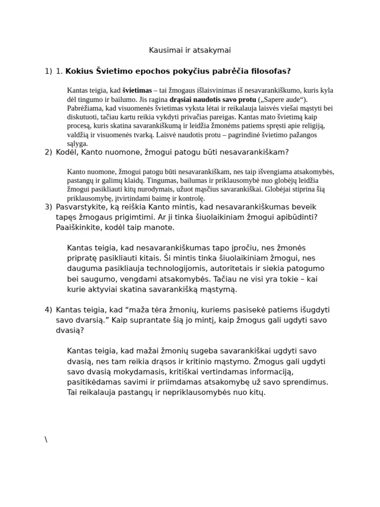 Kausimai Ir Atsakymai (Apsvietos Epocha) | PDF