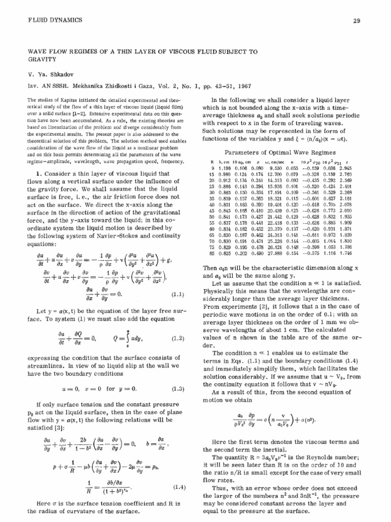 Shkadov Wave Flow Regimes of a Thin Layer of Viscous Fluid Subject to ...