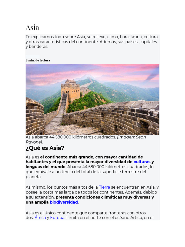 Características y diversidad de Asia | PDF | Asia | Himalaya