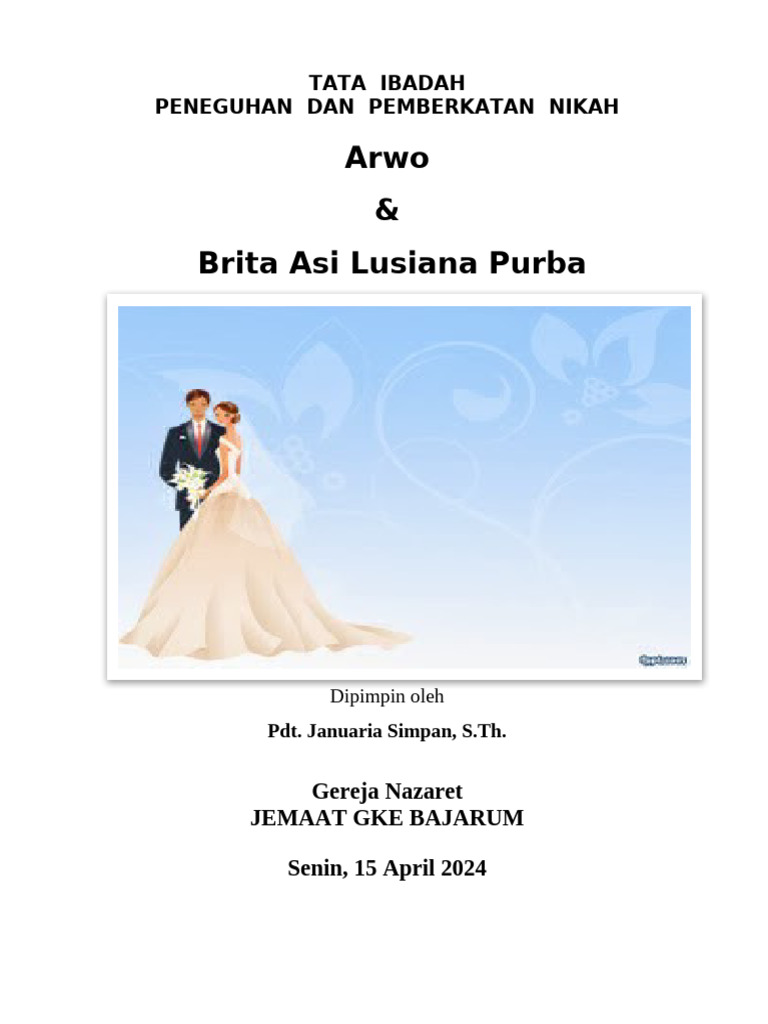 Peneguhan dan Pemberkatan Nikah Arwo-Brita | PDF