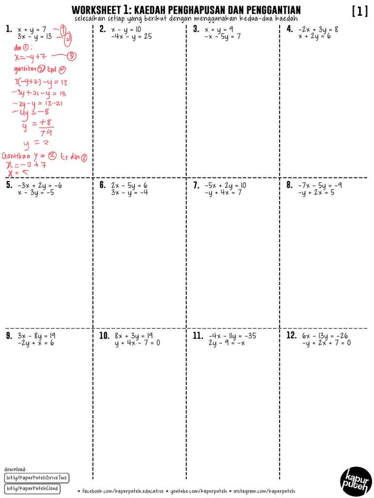 1 Worksheet KSSM AddMaths Bab 3 Sistem Persamaan Form 4 Updated ...