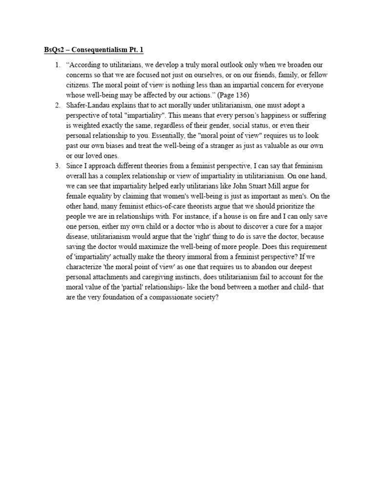 Impartiality in Utilitarianism Explained | PDF