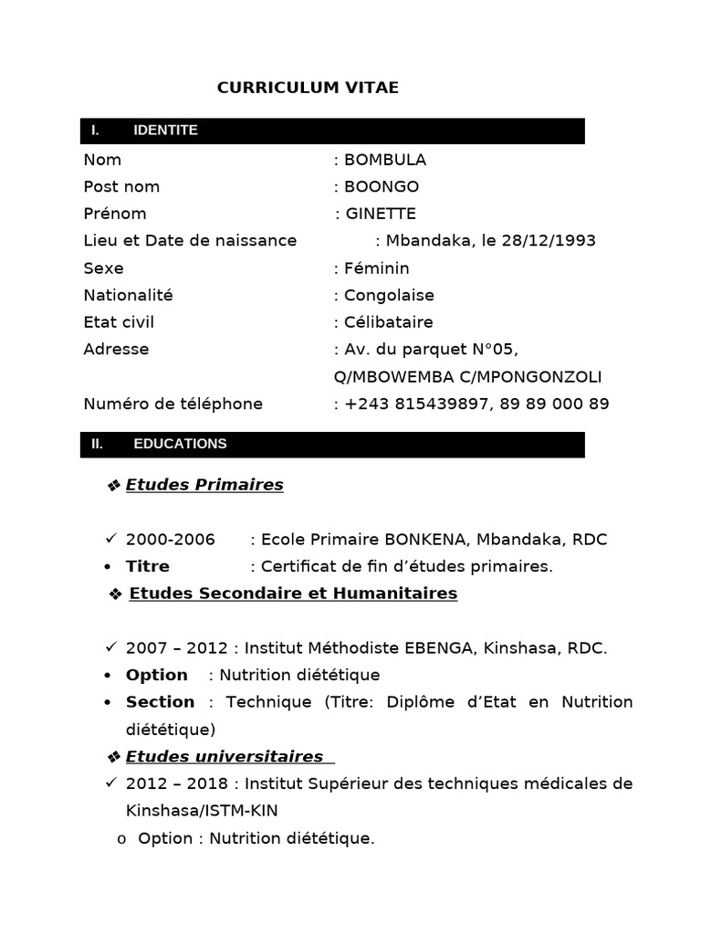 CV de Ginette Bombula Boongo | PDF