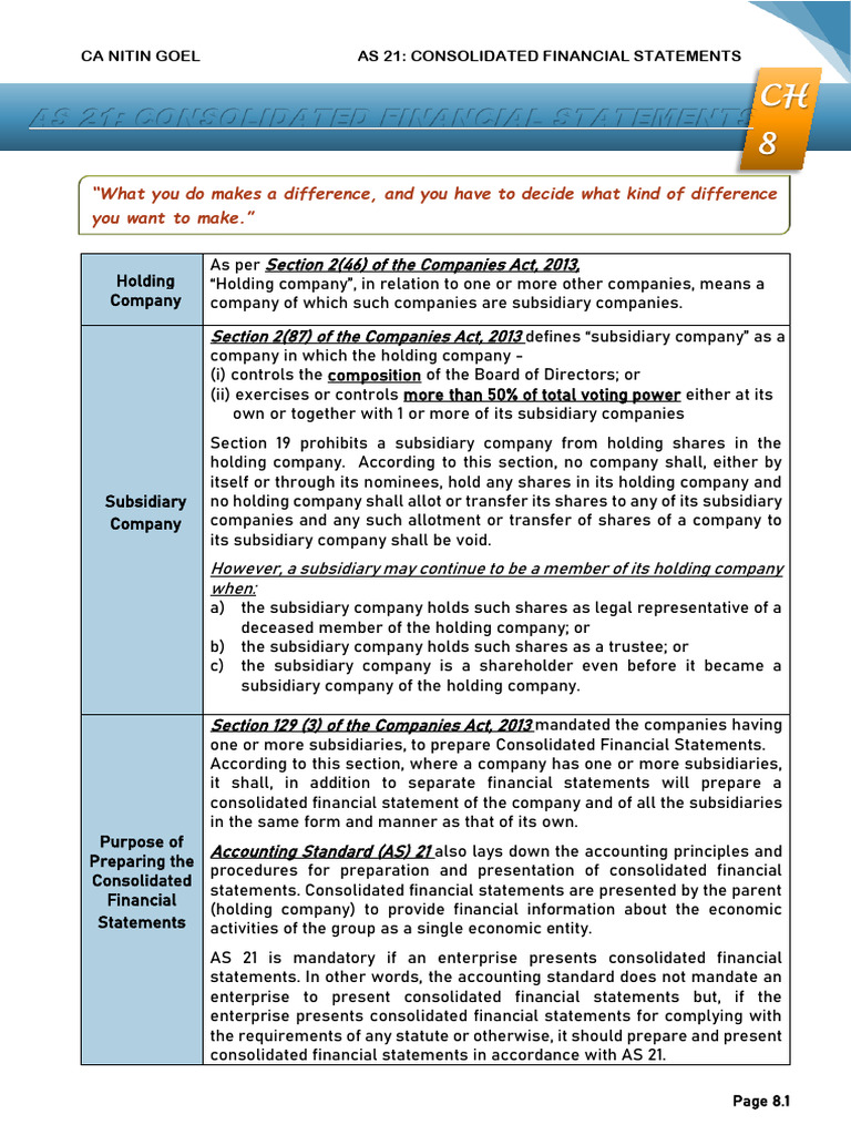 AS 21: Guide to Consolidated Financials | PDF | Equity (Finance ...