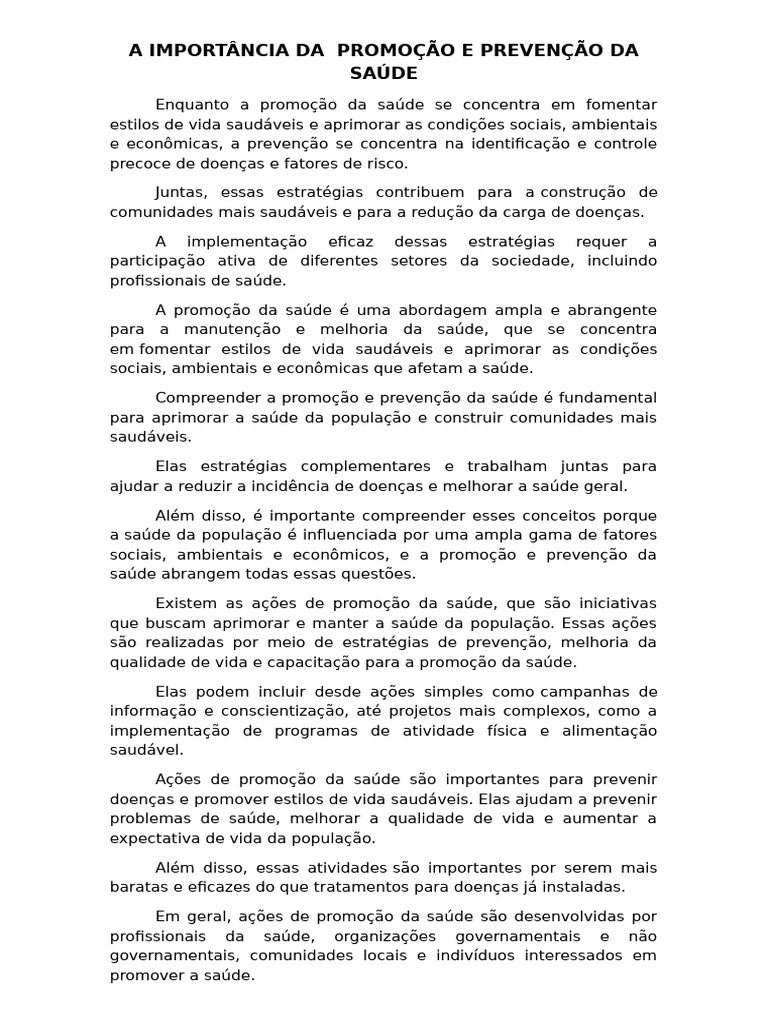 Promoção e Prevenção da Saúde Essenciais | PDF