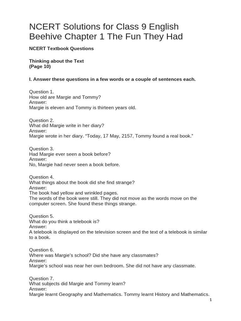 Chapter 1 The Fun They Had | PDF | Adverb | Teachers